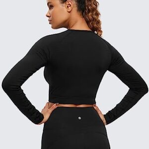 CRZ YOGA Seamless Long Sleeve Shirts for Women Ribbed Workout Tops Athletic Crop Tops Cropped Running Gym Shirts Black Small