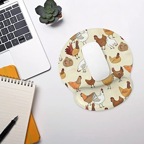 SEPTYK Yellow and White Chicken Pattern Ergonomic Mouse Pad with Wrist Support Rest Gel Non-Slip Rubber Base Mousepad for Computer Laptop Home Office Gaming Pain Relief