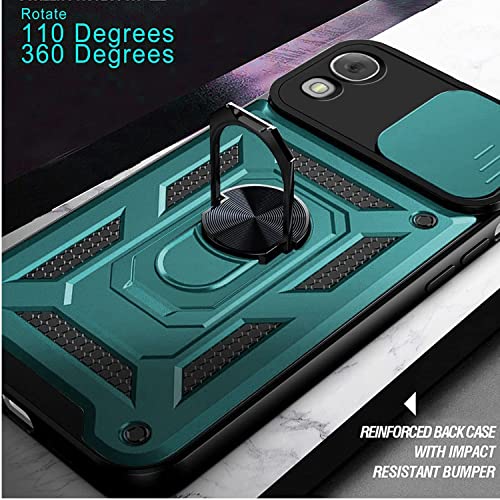 Suyomo for Alcatel TCL 30Z (T602DL) Case with Tempered Glass Screen Protector [2Pcs],TCL 30 LE Heavy Duty Case with Camera Cover Ring Holder Stand Shockproof Dual-Layer Protection Case (Green)