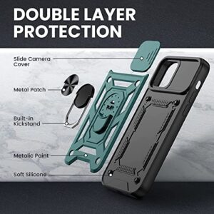 Suyomo for Alcatel TCL 30Z (T602DL) Case with Tempered Glass Screen Protector [2Pcs],TCL 30 LE Heavy Duty Case with Camera Cover Ring Holder Stand Shockproof Dual-Layer Protection Case (Green)