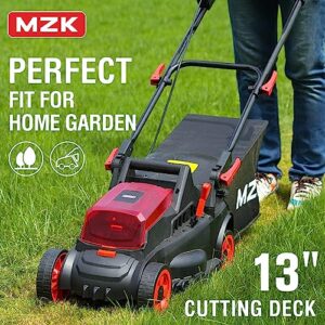 MZK 20V 13'' Brushless Cordless Push Lawn Mower, 4-Position Mowing Height Adjustment w/Removeable 7-Gallon Collection Bag(2 x 4Ah Batteries and Fast Charger Included)