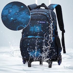 Mildame Galaxy Print Rolling Backpack for School Boys Girls with Lunch Bag Teens Bookbag with Wheels Kids Trolley Bag Set, Six Wheels