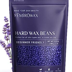 Wax Beads, FEMIROWAX 1lb Hard Wax Beans for Hair Removal Sensitive Skin with Lavender Formula Waxing Beads for Full Body Brazilian Bikini Face Eyebrow at Home Wax Refill for Women Men