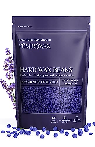 Wax Beads, FEMIROWAX 1lb Hard Wax Beans for Hair Removal Sensitive Skin with Lavender Formula Waxing Beads for Full Body Brazilian Bikini Face Eyebrow at Home Wax Refill for Women Men