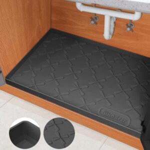 sikadeer under sink mat for bathroom waterproof, 22" x 19" silicone under sink liner bathroom cabinet shelf protector, kitchen bathroom cabinet mat, under bathroom sink drip tray liner (black)