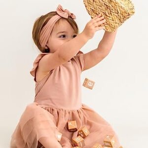 Organic Cotton Baby Girl Ruffle Romper Summer Tulle Dress Jumpsuit with Headband Outfit Set（12-18 Months, Misty Rose)