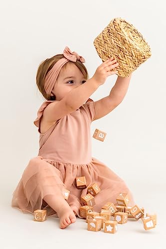 Organic Cotton Baby Girl Ruffle Romper Summer Tulle Dress Jumpsuit with Headband Outfit Set（12-18 Months, Misty Rose)