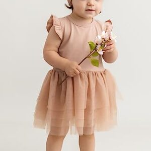 Organic Cotton Baby Girl Ruffle Romper Summer Tulle Dress Jumpsuit with Headband Outfit Set（12-18 Months, Misty Rose)