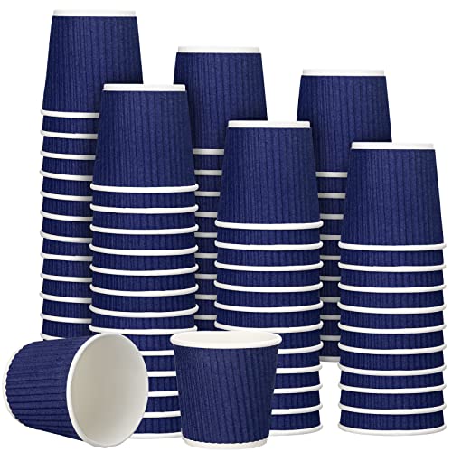 Yaomiao 200 Pcs 4 oz Disposable Espresso Cups Ripple Corrugated Paper Disposable Coffee Cups Insulated Hot Cups Ripple Cups for Party Cold Drinks Hot Beverage Tea (Blue)