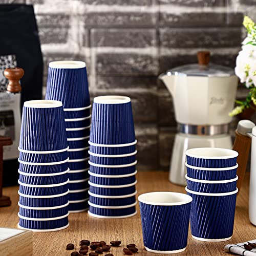 Yaomiao 200 Pcs 4 oz Disposable Espresso Cups Ripple Corrugated Paper Disposable Coffee Cups Insulated Hot Cups Ripple Cups for Party Cold Drinks Hot Beverage Tea (Blue)