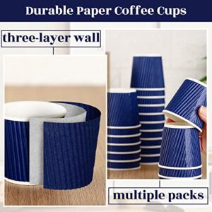 Yaomiao 200 Pcs 4 oz Disposable Espresso Cups Ripple Corrugated Paper Disposable Coffee Cups Insulated Hot Cups Ripple Cups for Party Cold Drinks Hot Beverage Tea (Blue)