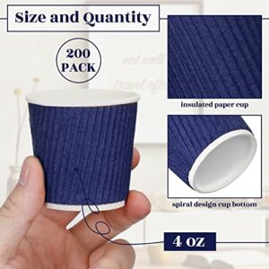 Yaomiao 200 Pcs 4 oz Disposable Espresso Cups Ripple Corrugated Paper Disposable Coffee Cups Insulated Hot Cups Ripple Cups for Party Cold Drinks Hot Beverage Tea (Blue)