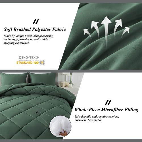 ELNIDO QUEEN King Comforter Set - Green All Seasons Bedding Comforters & Sets with 2 Pillow Cases - 3 Pieces Bed Set - Down Alternative Comforter Set- Bedding Comforter Sets King Size (102x90 inch)