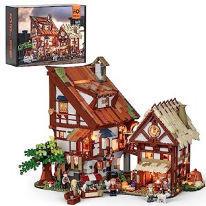 funwhole medieval-market lighting building-bricks set - medieval town led light construction building model set 2614 pcs for adults and teen