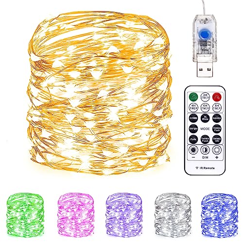 Fairy Lights 66 ft 200 LED USB Twinkle String Lights Plug in Silver Wire Lights with Remote and Timer 8 Modes Outdoor Waterproof Starry Lights DIY Party Wedding Christmas Decoration（Warm White）