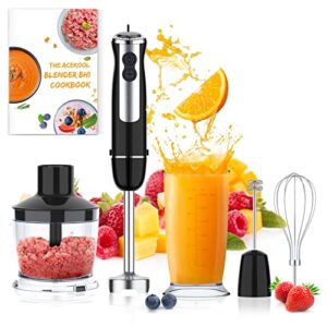 flexwill handheld blender 5-in-1, immersion hand blender 800w powerful copper motor, 12 speed turbo mode, 20oz beaker with measuring mark, 17oz food chopper for smoothies stainless steel blades, whisk