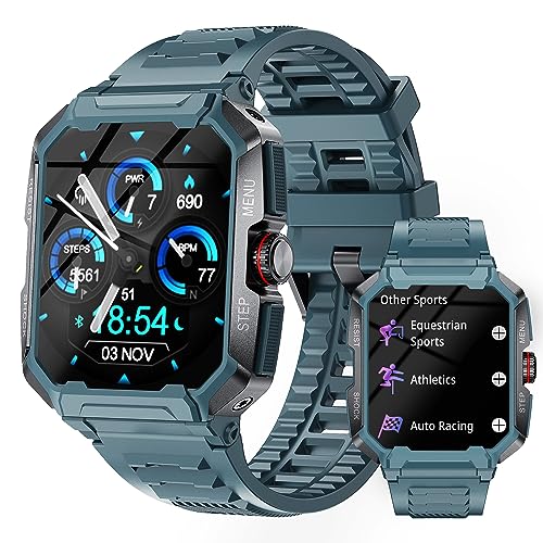 Smart Watches for Men, IP68 Waterproof Fitness Watch 400 mAh Battery Bluetooth Call 1.85" HD Touch Screen Fitness Tracker with Heart Rate Blood Pressure, Sports Watch for Android iOS, 47Blue