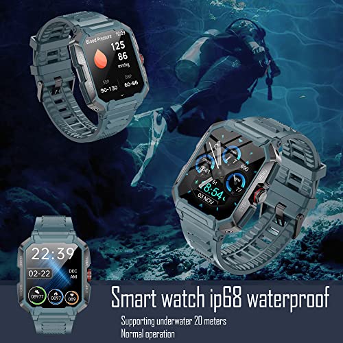 Smart Watches for Men, IP68 Waterproof Fitness Watch 400 mAh Battery Bluetooth Call 1.85" HD Touch Screen Fitness Tracker with Heart Rate Blood Pressure, Sports Watch for Android iOS, 47Blue