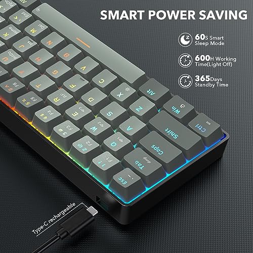 SABLUTE Mechanical Gaming Keyboard, Bluetooth/2.4G/USB-C Wired 60% Compact Mini Keyboard with 20 RGB Effects & 7 Colors Backlit, N-Key Rollover, 61 Keys Layout, Hot Swappable Linear Red Switch