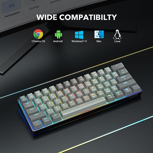 SABLUTE Mechanical Gaming Keyboard, Bluetooth/2.4G/USB-C Wired 60% Compact Mini Keyboard with 20 RGB Effects & 7 Colors Backlit, N-Key Rollover, 61 Keys Layout, Hot Swappable Linear Red Switch