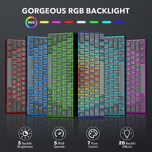 SABLUTE Mechanical Gaming Keyboard, Bluetooth/2.4G/USB-C Wired 60% Compact Mini Keyboard with 20 RGB Effects & 7 Colors Backlit, N-Key Rollover, 61 Keys Layout, Hot Swappable Linear Red Switch