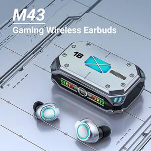 StitchGreen Bluetooth 5.3 True Wireless Earbuds, ENC Noise Canceling M43 Earbuds with RGB Lighting Charging Case, IPX7 Waterproof TWS Earphones, Long Battery 180Hrs Built in 4 Mics Headset iPhone