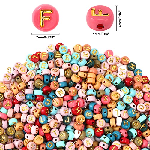 Colored Letter Beads, DECYOOL 1900Pcs 4×7mm Colorful Gold Acrylic Alphabet Beads with 1 Roll Elastic String for Bracelet Necklace Jewelry Making Supplies