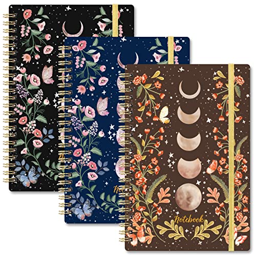 Spiral Notebook - 3 Pack A5 Notebooks Spiral Bound with Back Pocket, Lined Journal Notebook, Spiral Journal for Women, 5.7" x 8.4", 160 Pages, College Ruled Writing Notebook, 100gsm Paper, for Office & School