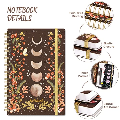 Spiral Notebook - 3 Pack A5 Notebooks Spiral Bound with Back Pocket, Lined Journal Notebook, Spiral Journal for Women, 5.7" x 8.4", 160 Pages, College Ruled Writing Notebook, 100gsm Paper, for Office & School