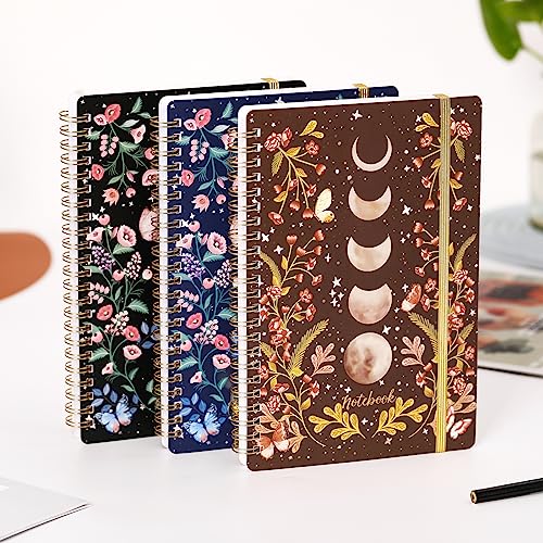 Spiral Notebook - 3 Pack A5 Notebooks Spiral Bound with Back Pocket, Lined Journal Notebook, Spiral Journal for Women, 5.7" x 8.4", 160 Pages, College Ruled Writing Notebook, 100gsm Paper, for Office & School