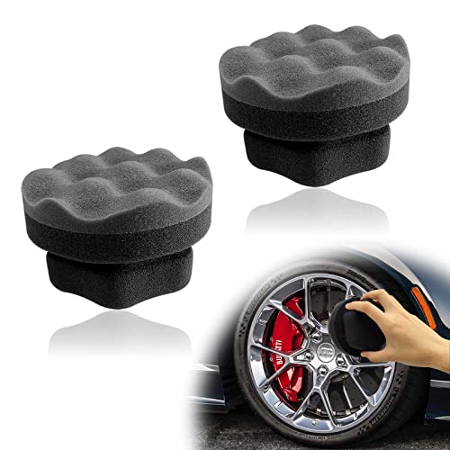 2Pcs Large Tire Shine Applicator Pad, Tire Sponge Applicator Foam Tire Gel Wet Applicator Car Detailing Reusable Cleaning Supplies for Tire Shine