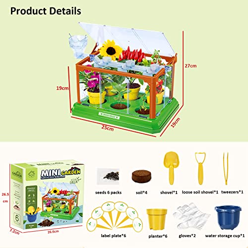 EXBEPE Kids Gardening Kit Greenhouse Growing Terrarium Kit Plant Growing Set Discovery Educational Gardening Gift for Boy & Girl