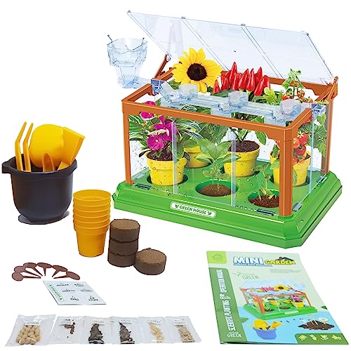 EXBEPE Kids Gardening Kit Greenhouse Growing Terrarium Kit Plant Growing Set Discovery Educational Gardening Gift for Boy & Girl