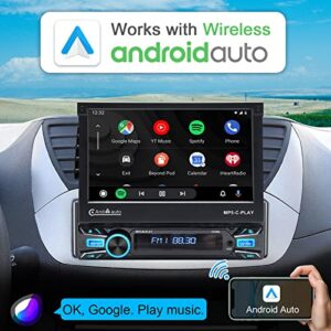 Single Din Touchscreen Car Stereo Wireless CarPlay Android Auto 7 Inch Motorized Flip Out Car Radio Player Mirror Link Flip Up Retractable Touch Screen Head Unit FM Car Audio Receiver USB/TF/AUX Port