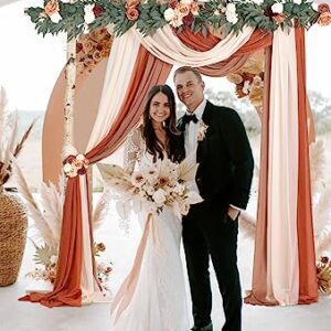 DearHouse 3 Panel Wedding Arch Draping Fabric,29.5" x18Ft Pearl Fabric Drapes for Wedding Sheer Backdrop (Champagne+Terracotta+Caramel)