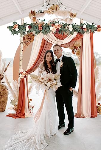 DearHouse 3 Panel Wedding Arch Draping Fabric,29.5" x18Ft Pearl Fabric Drapes for Wedding Sheer Backdrop (Champagne+Terracotta+Caramel)