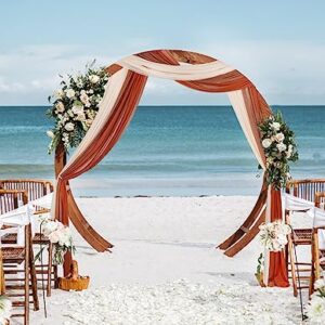 DearHouse 3 Panel Wedding Arch Draping Fabric,29.5" x18Ft Pearl Fabric Drapes for Wedding Sheer Backdrop (Champagne+Terracotta+Caramel)