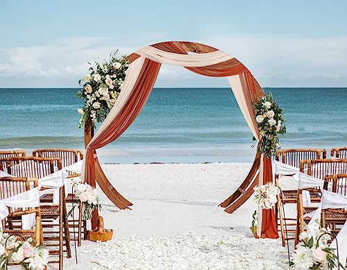 DearHouse 3 Panel Wedding Arch Draping Fabric,29.5" x18Ft Pearl Fabric Drapes for Wedding Sheer Backdrop (Champagne+Terracotta+Caramel)