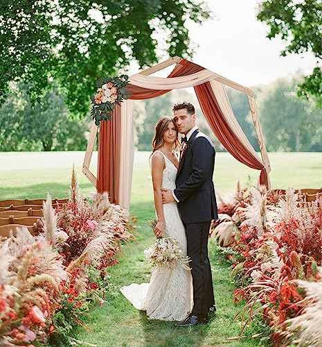 DearHouse 3 Panel Wedding Arch Draping Fabric,29.5" x18Ft Pearl Fabric Drapes for Wedding Sheer Backdrop (Champagne+Terracotta+Caramel)