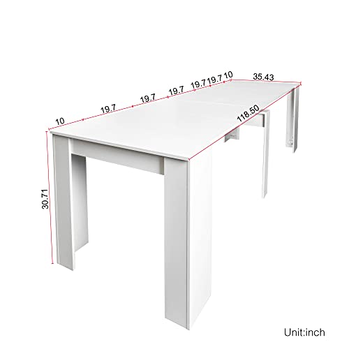 Pvillez 118.5" Wood Expandable Dining Table for 8-12 Person, Modern White Extendable Dining Room Table Large Rectangle Dining Table with Leaf Extension Pedestal Dining Table for Kitchen Console Office