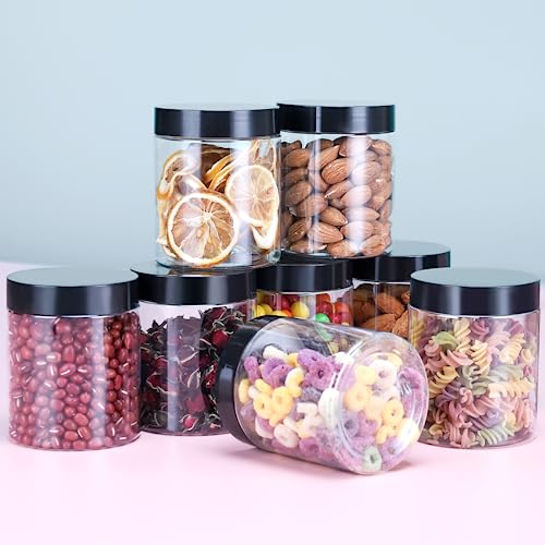 Mfacoy 6 Pack Plastic Jars with Lids, 8 oz Clear Storage Container, Leakproof Plastic Mason Jars, Empty Round Slime Container, Cosmetic Jars for Storing Dry Food, Peanut, Spice, Cookie, Candy