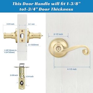 Bonpoly 5 Pack Gold Door Handles, Satin Brass Door Handle, Wave Handle Privacy Door Lever Bed/Bath Door Lockset, Right Handing