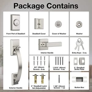 Floresita Front Door Lock Set, Sliver Front Door Handle and Deadbolt Set Adjustable, Satin Nickel Door Handle Heavy and Substantial Exterior Door Handle, Front Entry Door Handle Reversible