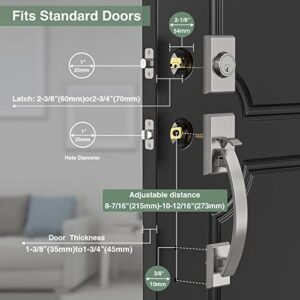 Floresita Front Door Lock Set, Sliver Front Door Handle and Deadbolt Set Adjustable, Satin Nickel Door Handle Heavy and Substantial Exterior Door Handle, Front Entry Door Handle Reversible