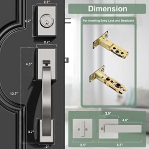 Floresita Front Door Lock Set, Sliver Front Door Handle and Deadbolt Set Adjustable, Satin Nickel Door Handle Heavy and Substantial Exterior Door Handle, Front Entry Door Handle Reversible