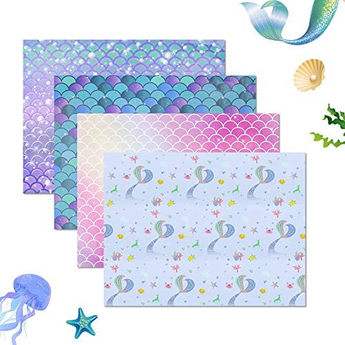 Mermaid Scale Wrapping Papers, 8 Sheets 4 Styles Mermaid Gift Wrapping Paper, Colorful Wrapping Paper For Girls Women Boys Men For Fancy Birthday Party Baby Shower, Folded Flat 20x28 Inch Per Sheet