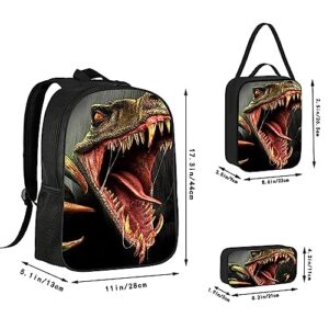 CNRYRIO Dinosaur Backpack Kids School Bag Set 17 Inch Laptop Backpack with Insulated Lunch Box and Pencil Case for Boys and Girls (Dinosaur-B)