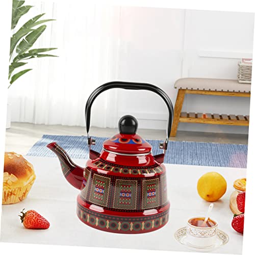 Cabilock Yellow Tea Kettle Enamel Stovetop Kettle Stove Tea Kettle Traditional Chinese Medicine Ancient Clock Whistle Universal Loose Leaves Red Stainless Steel