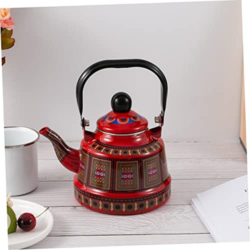 Cabilock Yellow Tea Kettle Enamel Stovetop Kettle Stove Tea Kettle Traditional Chinese Medicine Ancient Clock Whistle Universal Loose Leaves Red Stainless Steel