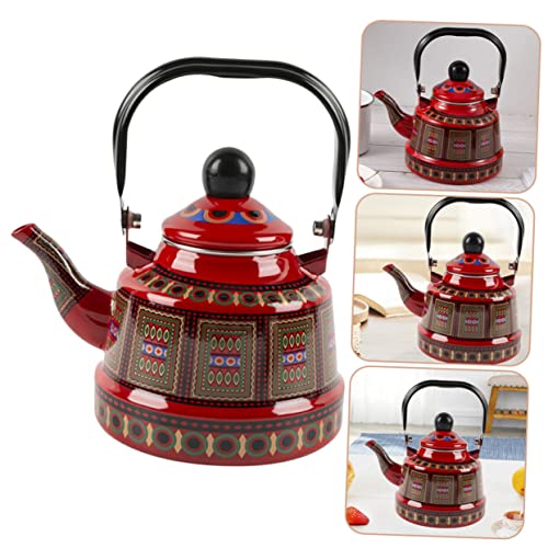 Cabilock Yellow Tea Kettle Enamel Stovetop Kettle Stove Tea Kettle Traditional Chinese Medicine Ancient Clock Whistle Universal Loose Leaves Red Stainless Steel